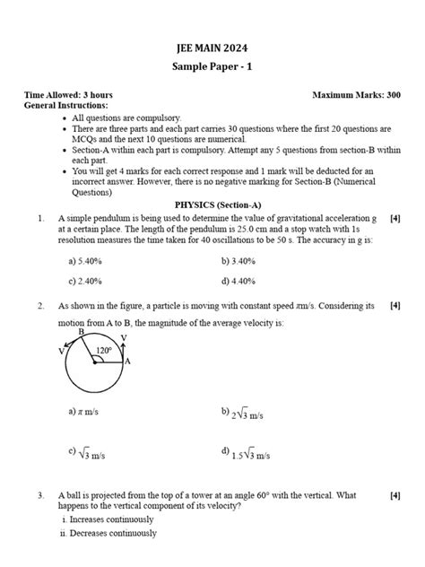 Jee Mains Maths Sample Pdf