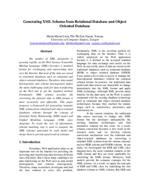 Pdf Generating Xml Schema From Relational Database And Object Oriented Database