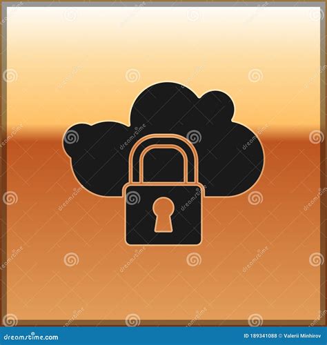 Black Cloud Computing Lock Icon Isolated On Gold Background Security Safety Protection