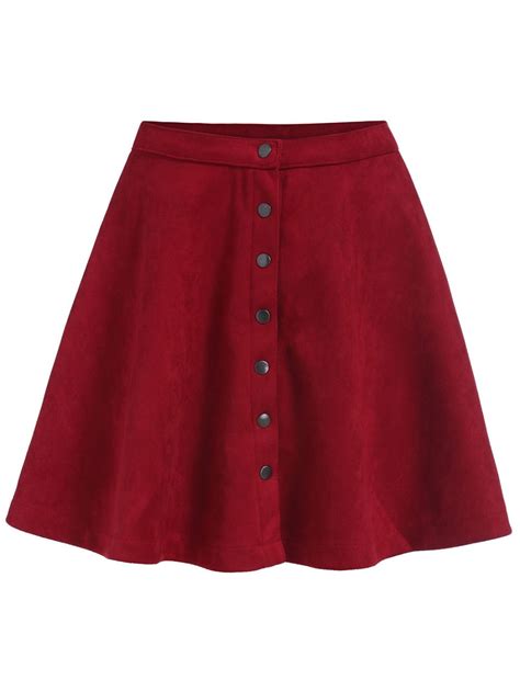 Single Breasted Flare Red Skirt Falda Con Vuelo Pantalones De