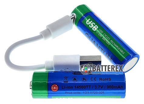 USB аккумулятор 14500 Li-ion Quantum 900mah 3.7V с зарядкой от USB Type ...