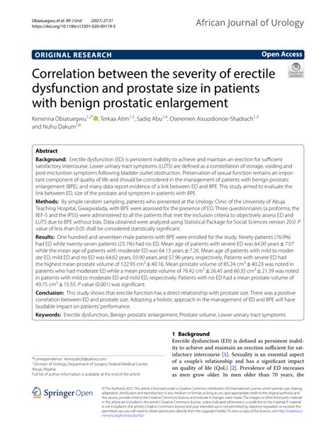 Pdf Correlation Between The Severity Of Erectile Dysfunction And Prostate Size In Patients