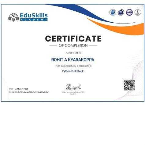 Proud To Have Completed Python Full Stack By Eduskills Academy