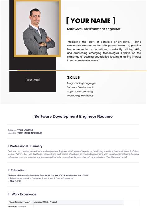 Free Ats Friendly Software Engineer Resume Template To Edit Online