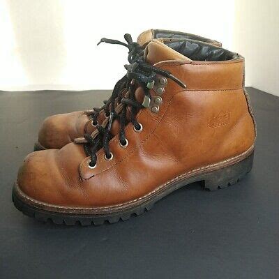Vtg 90s Old Skool Rei Women Boots Hiking Leather Brown Size 9a Vibram