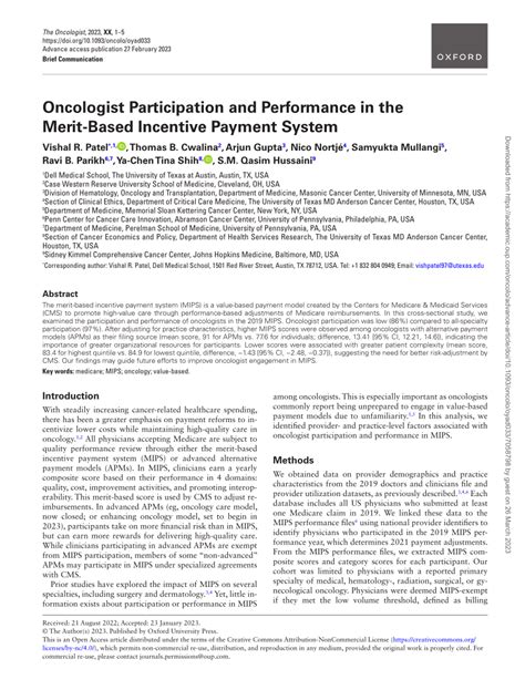 Pdf Oncologist Participation And Performance In The Merit Based Incentive Payment System