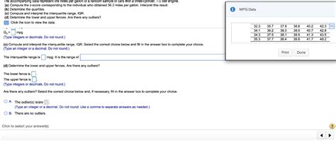 Solved I Mpg Data The Accompanying Data Represent The Miles
