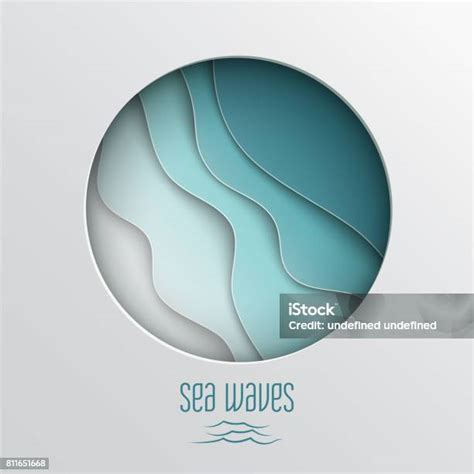 종이 곡선 종이 파와 해안 배너 포스터 또는 웹 사이트 디자인에 대 한 추상적인 푸른 바다 여름 배경으로 둥근 프레임을 잘라