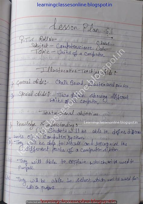 Lesson Plan For Computer Science For B Ed On The Functioning Of