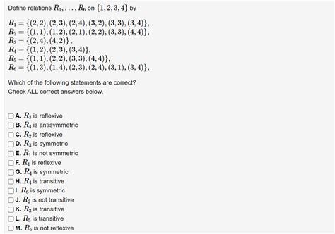 solved define relations r1 … r6 on {1 2 3 4} by