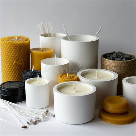 Array Of Candles In White And Black Containers Featuring Both Smooth