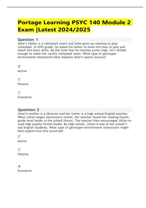 Portage Learning Psyc 140 Module 2 Exam Latest 20242025 Portage Learning Psyc 140 Stuvia Us