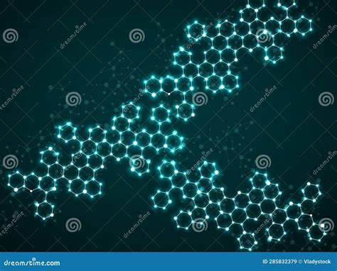 Abstract Hexagonal Molecules Glowing Molecular Structure Of Dna Technology Background Stock