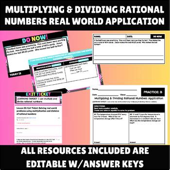 Application Of Multiplying Dividing Rational Numbers Full Lesson No Prep