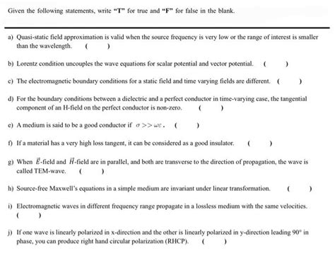 solved given the following statements write t for true