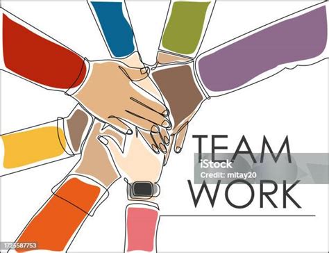 젊은이들이 손을 모으는 연속적인 한 선 그리기 화합과 팀워크를 보여주는 손 더미를 가진 친구들 로고 엠블럼 슬라이드 쇼 및 배너에 사용할 수 있습니다 공동체에 대한 스톡