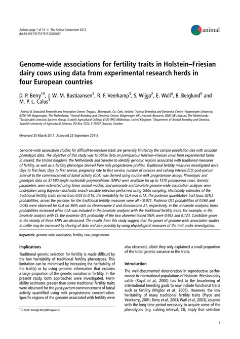 Pdf Genome Wide Associations For Fertility Traits In Holstein