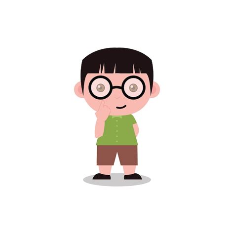 안경을 쓴 소년 캐릭터 일러스트가 씽킹 프리미엄 벡터