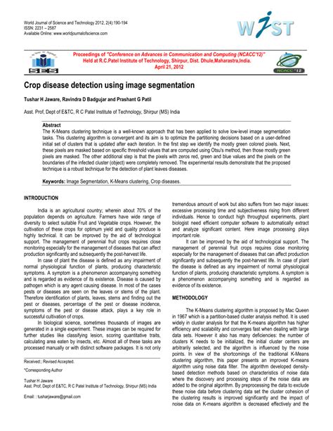 PDF Crop Disease Detection Using Image Segmentation