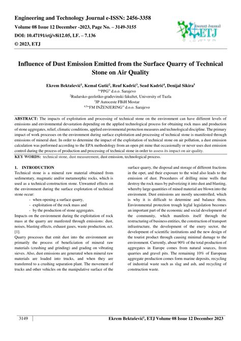 Pdf Influence Of Dust Emission Emitted From The Surface Quarry Of Technical Stone On Air Quality