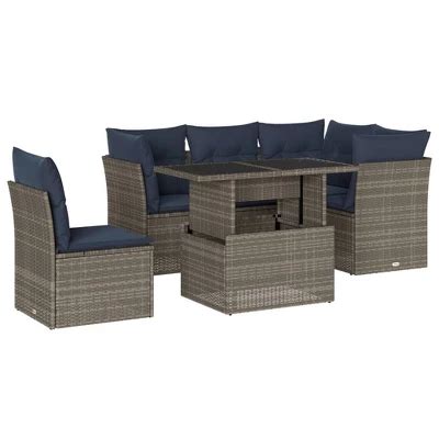 Vidaxl 6 Piece Garden Sofa Set With Cushions Poly Rattan Gray Target