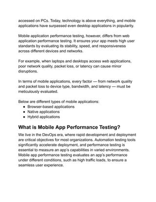 A Complete Step By Step Guide To Mobile App Performance Testing Pdf
