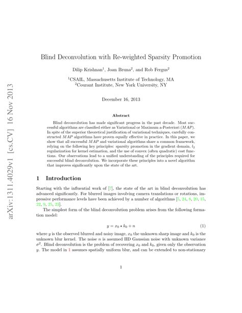 Pdf Blind Deconvolution With Re Weighted Sparsity Promotion