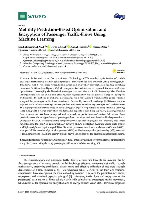 Pdf Mobility Prediction Based Optimisation And Encryption Of Passenger Traffic Flows Using