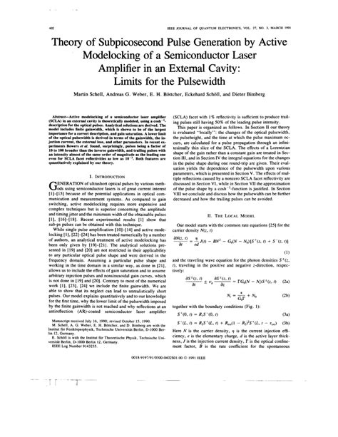 Pdf Theory Of Subpicosecond Pulse Generation By Active Modelocking Of