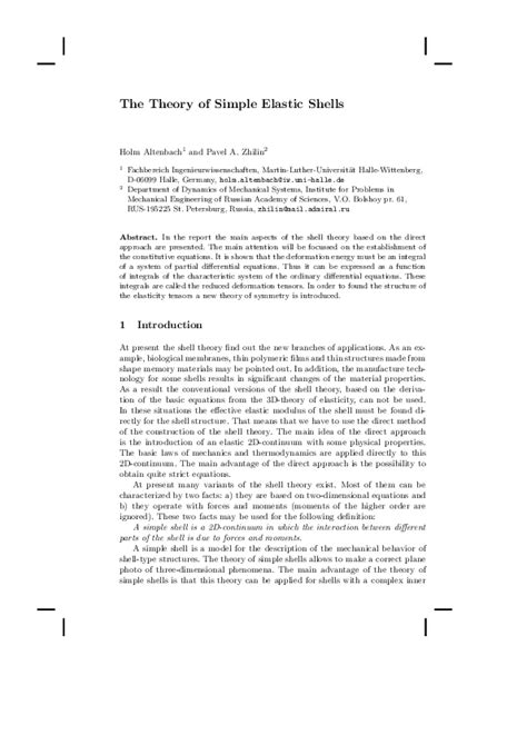 Pdf The Theory Of Simple Elastic Shells