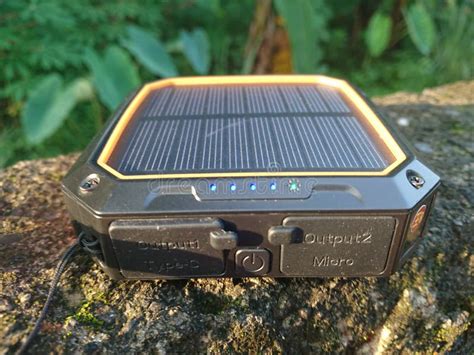 Photo Charging Process Power Bank Sollar Cell Or Panel From Direct