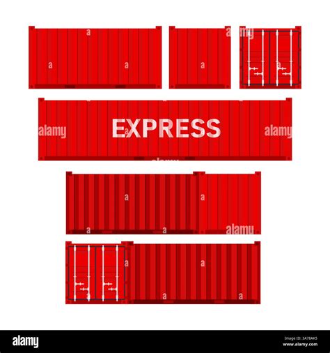 Set Red Cargo Containers Freight Shipping Delivery And Transportation