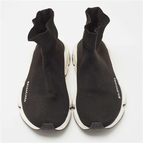 Balenciaga Black Knit Fabric Speed Trainer High Top Sneakers Size 38 At