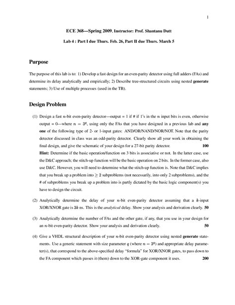 Lab 4 Problems For Cad Based Digital Design Ece 368 Docsity