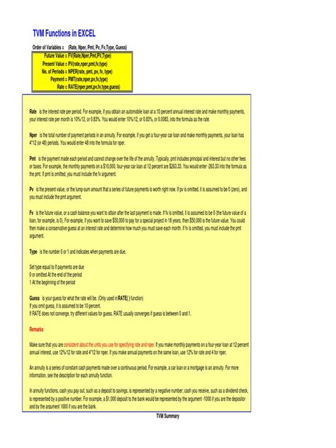 Excel Tvm Functions Pdf Pdf Present Value Interest