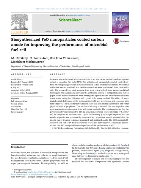 Pdf Biosynthesized Feo Nanoparticles Coated Carbon Anode For Improving The Performance Of