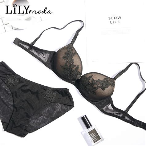 Lilymoda 섹시한 럭셔리 꽃 자수 여성 브래지어 팬티 세트 브래지어 팬티 속옷 세트 여성 란제리 브래지어 원활한