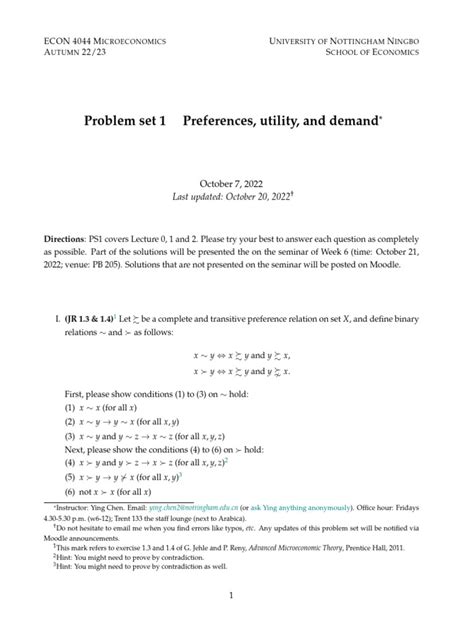 Problem Set 1 Pdf Utility Economies