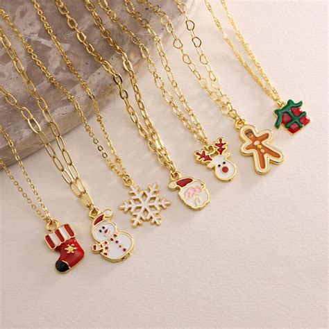 Enamel Christmas Pendant Necklace Santa Claus Christmas Tree Reindeer