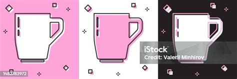 분홍색과 흰색 검은 색 배경에 고립 된 커피 컵 아이콘을 설정합니다 차 컵 뜨거운 음료 커피 벡터 검은색에 대한 스톡 벡터 아트 및 기타 이미지 Istock