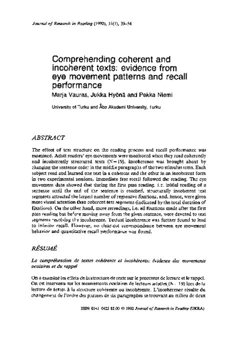 pdf comprehending coherent and incoherent texts evidence from eye