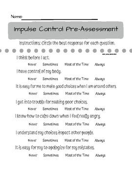 Impulse Control Workbook By Miss Sarah Counselor Life Tpt