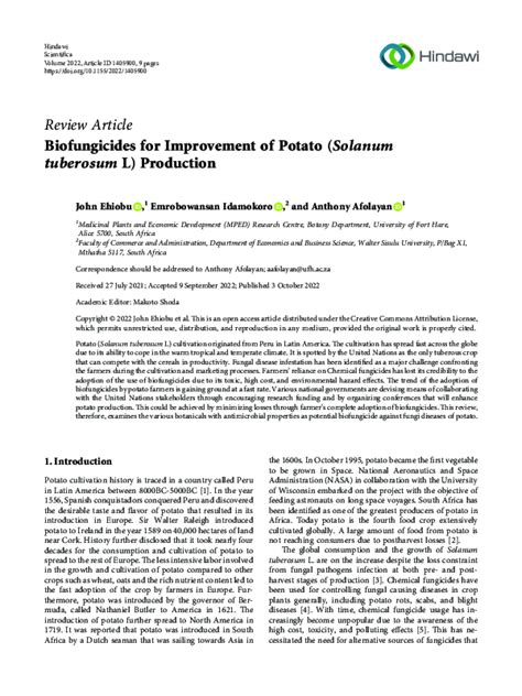 Pdf Biofungicides For Improvement Of Potato Solanum Tuberosum L Production
