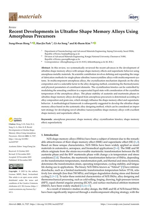 Pdf Recent Developments In Ultrafine Shape Memory Alloys Using