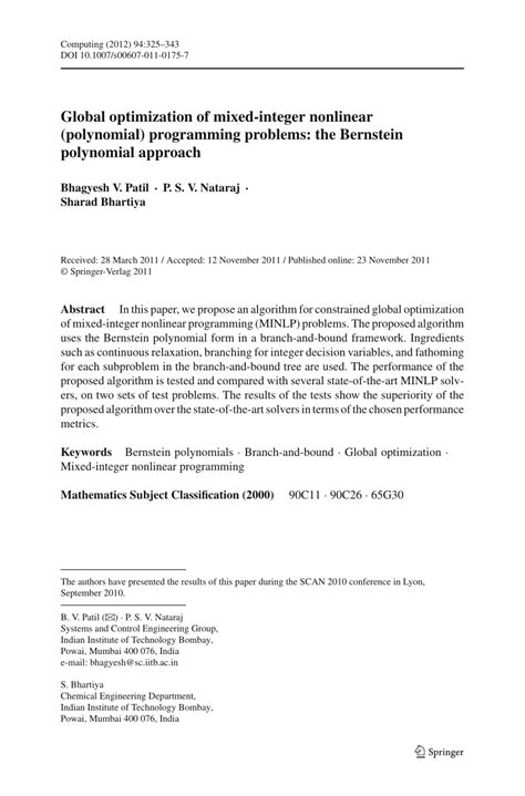 Pdf Global Optimization Of Mixed Integer Nonlinear Polynomial Programming Problems The
