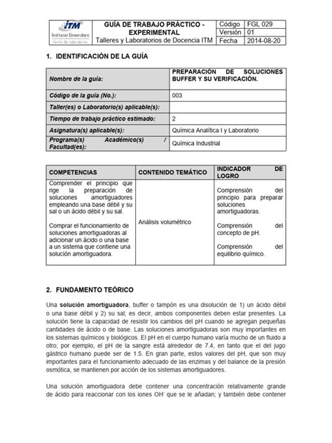 Gui Preparación Y Evalación De Una Solución Buffer Pdf