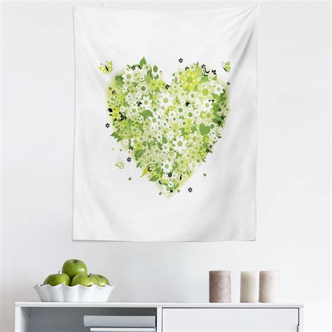 Green Flower Tapestry Floral Heart Design Summer Elements Love