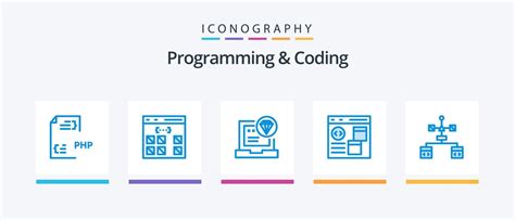 Programming And Coding Blue 5 Icon Pack Including Coding App Development Develop Code
