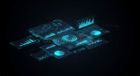 Futuristic Digital Interface With Glowing Blue Holographic Charts And