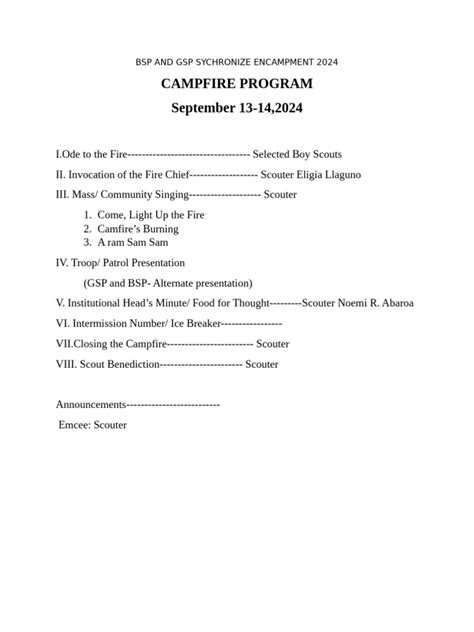 Bsp And Gsp Sychronize Encampment 2024 Campfire Program Pdf